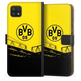 DeinDesign Galaxy A22 5G Handy Klapph&uuml;lle Handyh&uuml;lle aus Kunst Leder schwarz Flip Case Bvb Borussia Dortmund Merchandise Sideflip mit langer Lasche