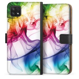 DeinDesign Galaxy A22 5G Handy Klapph&uuml;lle Handyh&uuml;lle aus Kunst Leder schwarz Flip Case Rainbow Colour Water Sideflip mit langer Lasche