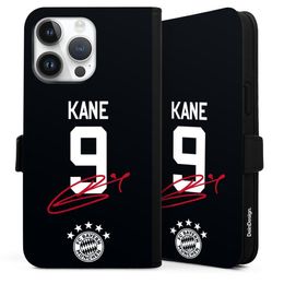 DeinDesign iPhone 14 Pro Max Handy Klapph&uuml;lle Handyh&uuml;lle aus Kunst Leder schwarz Flip Case Fc Bayern M&uuml;nchen Harry Kane Jersey Sideflip mit Lasche