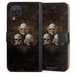 DeinDesign Galaxy A12 Handy Klapph&uuml;lle Handyh&uuml;lle aus Kunst Leder schwarz Flip Case Gothic Skulls Art Sideflip mit langer Lasche