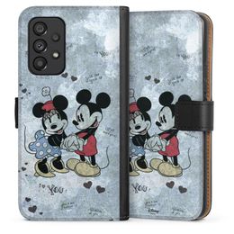 DeinDesign Galaxy A53 5G Handy Klapph&uuml;lle Handyh&uuml;lle aus Kunst Leder schwarz Flip Case Vintage Disney Sideflip mit langer Lasche