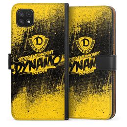 DeinDesign Galaxy A22 5G Handy Klapph&uuml;lle Handyh&uuml;lle aus Kunst Leder schwarz Flip Case Official Licensed Product Sg Dynamo Dresden Logo Sideflip mit langer 