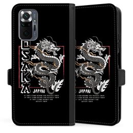 DeinDesign Xiaomi Redmi Note 10 Pro Handy Klapph&uuml;lle Handyh&uuml;lle aus Kunst Leder schwarz Flip Case Japan Ocean Dragon Sideflip mit langer Lasche