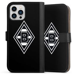 DeinDesign iPhone 13 Pro Max Handy Klapph&uuml;lle Handyh&uuml;lle aus Kunst Leder schwarz Flip Case Borussia M&ouml;nchengladbach Gladbach Coat Of Arms Sideflip mit langer 