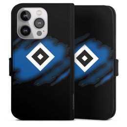 DeinDesign iPhone 14 Pro Handy Klapph&uuml;lle Handyh&uuml;lle aus Kunst Leder schwarz Flip Case Official Licensed Product Hsv Hamburger Sv Sideflip mit langer Lasche