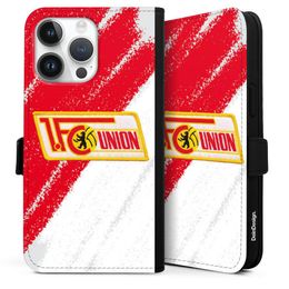 DeinDesign iPhone 14 Pro Max Handy Klapph&uuml;lle Handyh&uuml;lle aus Kunst Leder schwarz Flip Case 1. Fc Union Berlin Logo Official Licensed Product Sideflip mit Lasche