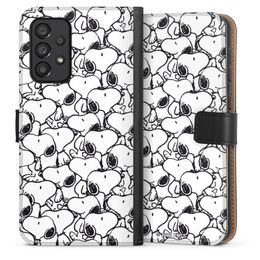 DeinDesign Galaxy A33 5G Handy Klapph&uuml;lle Handyh&uuml;lle aus Kunst Leder schwarz Flip Case Peanuts Snoopy Muster Sideflip mit langer Lasche