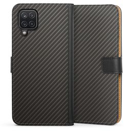 DeinDesign Galaxy A12 Handy Klapph&uuml;lle Handyh&uuml;lle aus Kunst Leder schwarz Flip Case Carbon Metallic Look Muster Sideflip mit langer Lasche