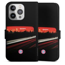 DeinDesign iPhone 14 Pro Handy Klapph&uuml;lle Handyh&uuml;lle aus Kunst Leder schwarz Flip Case Fcb Fc Bayern M&uuml;nchen Stadium Sideflip mit langer Lasche