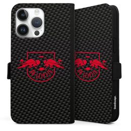 DeinDesign iPhone 14 Pro Max Handy Klapph&uuml;lle Handyh&uuml;lle aus Kunst Leder schwarz Flip Case Rb Leipzig Official Licensed Product Carbon Sideflip mit Lasche