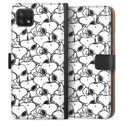 DeinDesign Galaxy A22 5G Handy Klapph&uuml;lle Handyh&uuml;lle aus Kunst Leder schwarz Flip Case Muster Snoopy Peanuts Sideflip mit langer Lasche