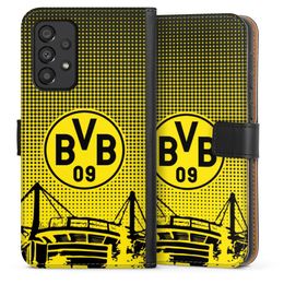 DeinDesign Galaxy A33 5G Handy Klapph&uuml;lle Handyh&uuml;lle aus Kunst Leder schwarz Flip Case Bvb Stadium Borussia Dortmund Sideflip mit langer Lasche