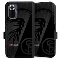DeinDesign Xiaomi Redmi Note 10 Pro Handy Klapph&uuml;lle Handyh&uuml;lle aus Kunst Leder schwarz Flip Case Sc Freiburg Metallic Look Official Licensed Product Sideflip 