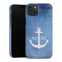DeinDesign iPhone 15 Plus Handy Premium Case Smartphone Handyh&uuml;lle Schutzh&uuml;lle gl&auml;nzend Anchor Maritim Blue Premium Case