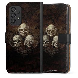 DeinDesign Galaxy A53 5G Handy Klapph&uuml;lle Handyh&uuml;lle aus Kunst Leder schwarz Flip Case Gothic Skulls Art Sideflip mit langer Lasche