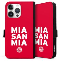DeinDesign iPhone 14 Pro Max Handy Klapph&uuml;lle Handyh&uuml;lle aus Kunst Leder schwarz Flip Case Fcb Mia San Mia Fc Bayern M&uuml;nchen Sideflip mit Lasche