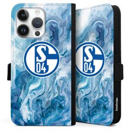 DeinDesign iPhone 14 Pro Max Handy Klapph&uuml;lle Handyh&uuml;lle aus Kunst Leder schwarz Flip Case Logo Fc Schalke 04 Merchandise Sideflip mit Lasche