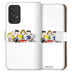 DeinDesign Galaxy A33 5G Handy Klapph&uuml;lle Handyh&uuml;lle aus Kunst Leder wei&szlig; Flip Case Merchandise Kindheit Peanuts Sideflip mit Lasche