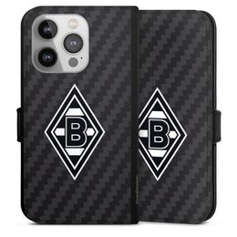 DeinDesign iPhone 14 Pro Handy Klapph&uuml;lle Handyh&uuml;lle aus Kunst Leder schwarz Flip Case Borussia M&ouml;nchengladbach Carbon Gladbach Sideflip mit langer Lasche