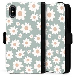 DeinDesign iPhone X Handy Klapph&uuml;lle Handyh&uuml;lle aus Kunst Leder schwarz Flip Case Daisy Muster Flowers Sideflip mit langer Lasche