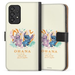DeinDesign Galaxy A33 5G Handy Klapph&uuml;lle Handyh&uuml;lle aus Kunst Leder schwarz Flip Case Lilo & Stitch Official Licensed Product Disney Sideflip mit langer Lasche
