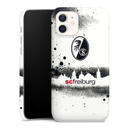 DeinDesign iPhone 12 Handy Premium Case Smartphone Handyh&uuml;lle Schutzh&uuml;lle gl&auml;nzend Skyline Sc Freiburg Logo Premium Case