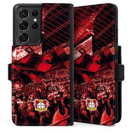 DeinDesign Galaxy S21 Ultra 5G Handy Klapph&uuml;lle Handyh&uuml;lle aus Kunst Leder schwarz Flip Case Merchandise Official Licensed Product Bayer 04 Leverkusen Sideflip 