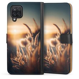 DeinDesign Galaxy A12 Handy Klapph&uuml;lle Handyh&uuml;lle aus Kunst Leder schwarz Flip Case Nature Pampasgras Sun Sideflip mit langer Lasche
