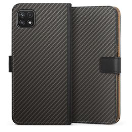 DeinDesign Galaxy A22 5G Handy Klapph&uuml;lle Handyh&uuml;lle aus Kunst Leder schwarz Flip Case Carbon Metallic Look Muster Sideflip mit langer Lasche