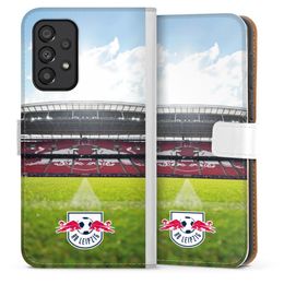 DeinDesign Galaxy A33 5G Handy Klapph&uuml;lle Handyh&uuml;lle aus Kunst Leder wei&szlig; Flip Case Rb Leipzig Stadium Official Licensed Product Sideflip mit Lasche