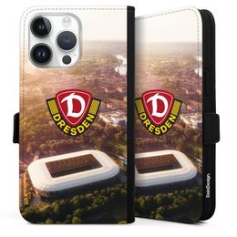 DeinDesign iPhone 14 Pro Max Handy Klapph&uuml;lle Handyh&uuml;lle aus Kunst Leder schwarz Flip Case Sgd Sg Dynamo Dresden Stadium Sideflip mit Lasche