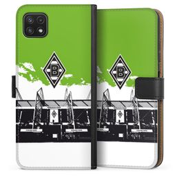DeinDesign Galaxy A22 5G Handy Klapph&uuml;lle Handyh&uuml;lle aus Kunst Leder schwarz Flip Case Merchandise Borussia M&ouml;nchengladbach Stadium Sideflip mit langer Lasche
