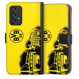 DeinDesign Galaxy A53 5G Handy Klapph&uuml;lle Handyh&uuml;lle aus Kunst Leder schwarz Flip Case Bvb Borussia Dortmund Stadium Sideflip mit langer Lasche