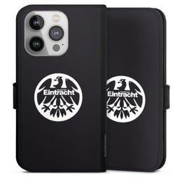 DeinDesign iPhone 14 Pro Handy Klapph&uuml;lle Handyh&uuml;lle aus Kunst Leder schwarz Flip Case Logo Eintracht Frankfurt Eagle Sideflip mit langer Lasche