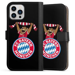 DeinDesign iPhone 13 Pro Max Handy Klapph&uuml;lle Handyh&uuml;lle aus Kunst Leder schwarz Flip Case Bernie Official Licensed Product Fc Bayern M&uuml;nchen Sideflip mit langer