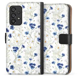 DeinDesign Galaxy A53 5G Handy Klapph&uuml;lle Handyh&uuml;lle aus Kunst Leder schwarz Flip Case Muster Flowers Flower Sideflip mit langer Lasche