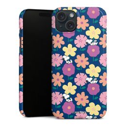 DeinDesign iPhone 15 Plus Handy Premium Case Smartphone Handyh&uuml;lle Schutzh&uuml;lle gl&auml;nzend Muster Snoopy Flowers Premium Case