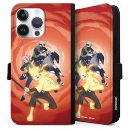 DeinDesign iPhone 14 Pro Max Handy Klapph&uuml;lle Handyh&uuml;lle aus Kunst Leder schwarz Flip Case Naruto Shippuden Sasuke Sakura Sideflip mit Lasche