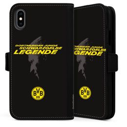 DeinDesign iPhone X Handy Klapph&uuml;lle Handyh&uuml;lle aus Kunst Leder schwarz Flip Case Borussia Dortmund Bvb Marco Reus Sideflip mit langer Lasche