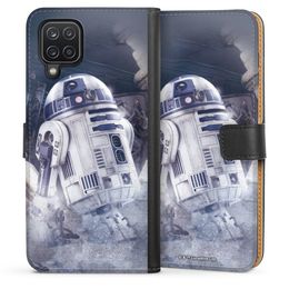 DeinDesign Galaxy A12 Handy Klapph&uuml;lle Handyh&uuml;lle aus Kunst Leder schwarz Flip Case Robot Merchandise Star Wars Sideflip mit langer Lasche