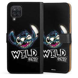 DeinDesign Galaxy A12 Handy Klapph&uuml;lle Handyh&uuml;lle aus Kunst Leder schwarz Flip Case Lilo & Stitch Disney Official Licensed Product Sideflip mit langer Lasche