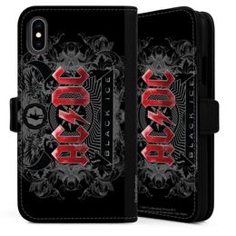 DeinDesign iPhone X Handy Klapph&uuml;lle Handyh&uuml;lle aus Kunst Leder schwarz Flip Case Merchandise Black Ice Acdc Sideflip mit langer Lasche