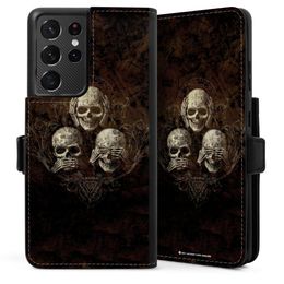 DeinDesign Galaxy S21 Ultra 5G Handy Klapph&uuml;lle Handyh&uuml;lle aus Kunst Leder schwarz Flip Case Gothic Art Skulls Sideflip mit Lasche