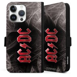 DeinDesign iPhone 14 Pro Max Handy Klapph&uuml;lle Handyh&uuml;lle aus Kunst Leder schwarz Flip Case Merchandise Acdc Logo Sideflip mit Lasche