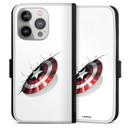 DeinDesign iPhone 14 Pro Handy Klapph&uuml;lle Handyh&uuml;lle aus Kunst Leder schwarz Flip Case Captain America Official Licensed Product Marvel Sideflip mit langer 