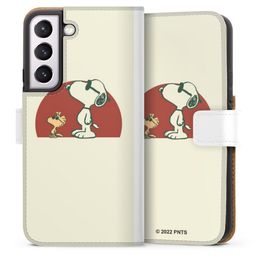 DeinDesign Galaxy S22 Handy Klapph&uuml;lle Handyh&uuml;lle aus Kunst Leder wei&szlig; Flip Case Kindheit Official Licensed Product Snoopy Sideflip mit Lasche