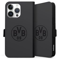 DeinDesign iPhone 14 Pro Max Handy Klapph&uuml;lle Handyh&uuml;lle aus Kunst Leder schwarz Flip Case Bvb Borussia Dortmund Logo Sideflip mit Lasche