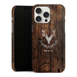 DeinDesign iPhone 15 Pro Max Handy Premium Case Smartphone Handyh&uuml;lle Schutzh&uuml;lle gl&auml;nzend Wooden Look Deer Wood Premium Case