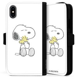 DeinDesign iPhone X Handy Klapph&uuml;lle Handyh&uuml;lle aus Kunst Leder schwarz Flip Case Snoopy Love Peanuts Sideflip mit langer Lasche