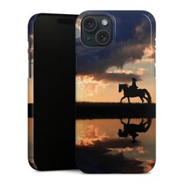 DeinDesign iPhone 15 Plus Handy Premium Case Smartphone Handyh&uuml;lle Schutzh&uuml;lle gl&auml;nzend Sunset Horseback Riding Horse Premium Case